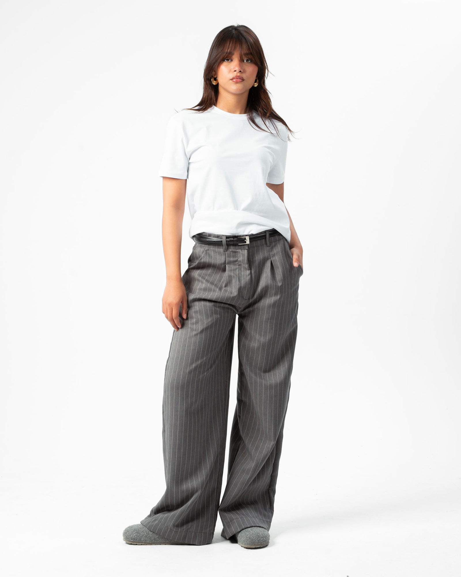 Classic Grey Pinstriped Pants